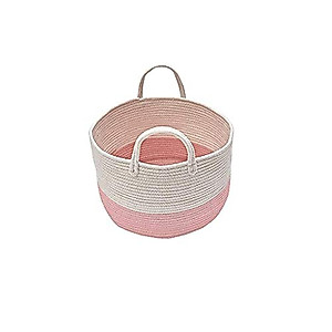 TBGFPO Large Cotton Rope Basket Storage with Handles - Grey Woven Toy Storage Basket for Laundry Hamper, Diapers, Nursery, Toys, Towels (Color : D)
