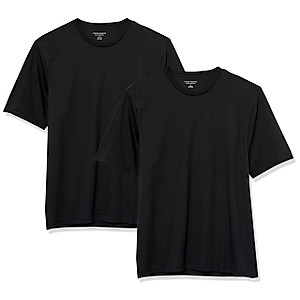 Amazon Essentials Men's Short-Sleeve Crewneck T-Shirt, Pack of 2, Black, Large