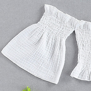 Kids Toddler Baby Girls Off Shoulder Flare Sleeve Tube Crop Top Shirt Ruffle Shorts Headband 3 Piece Summer Outfits (White,3-4T,)