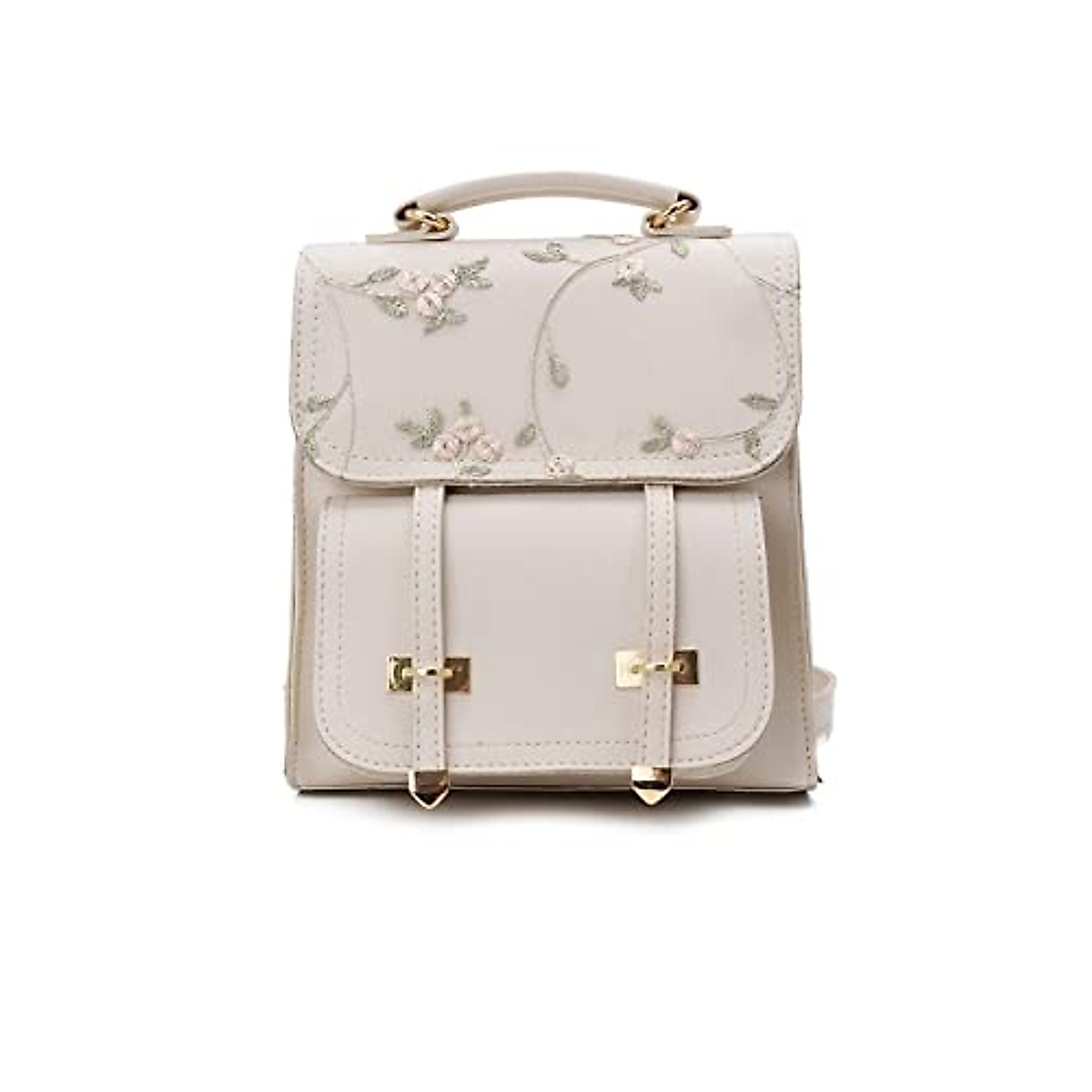 Fashion School Backpack Teenage Girls Leather Women Shoulder Bag Backpack Floral Embroidery Design Rucksack (Color : Black, Size : 21cm 10cm 20cm)