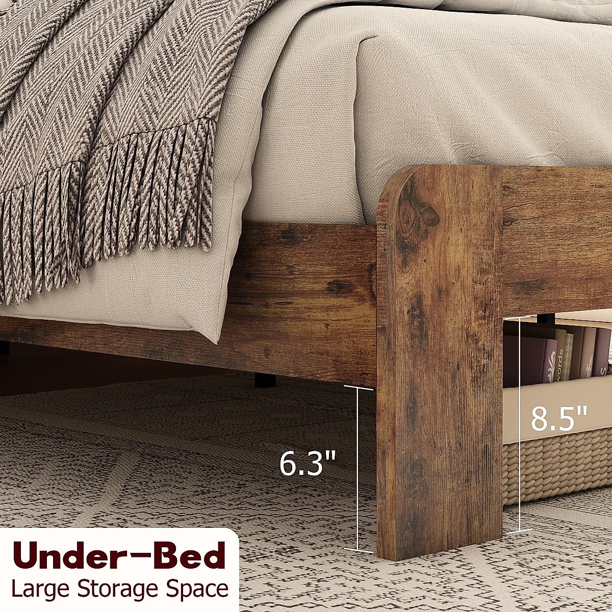 madeslves King Size Wooden Bed Frame with Headboard, Rustic Farmhouse Bedframe with Wood Slat Support, Sturdy Framework Platform Bed Frame, Easy Assembly (Rustic Brown)