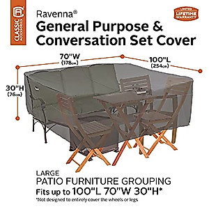 Classic Accessories Ravenna Water-Resistant 100 Inch General Purpose Patio Furniture Cover, Patio Furniture Covers Dark Taupe