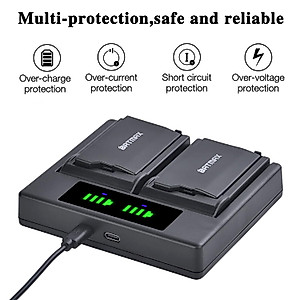 Batmax 2Pcs 2400mAh PSP-2000 Battery + LED Dual USB Charger with Type C Port for Sony PSP 2000 PSP 3000 PSP-2001 PSP-3001 PSP-3004 PSP-S110 PSP Lite PSP Slim Console