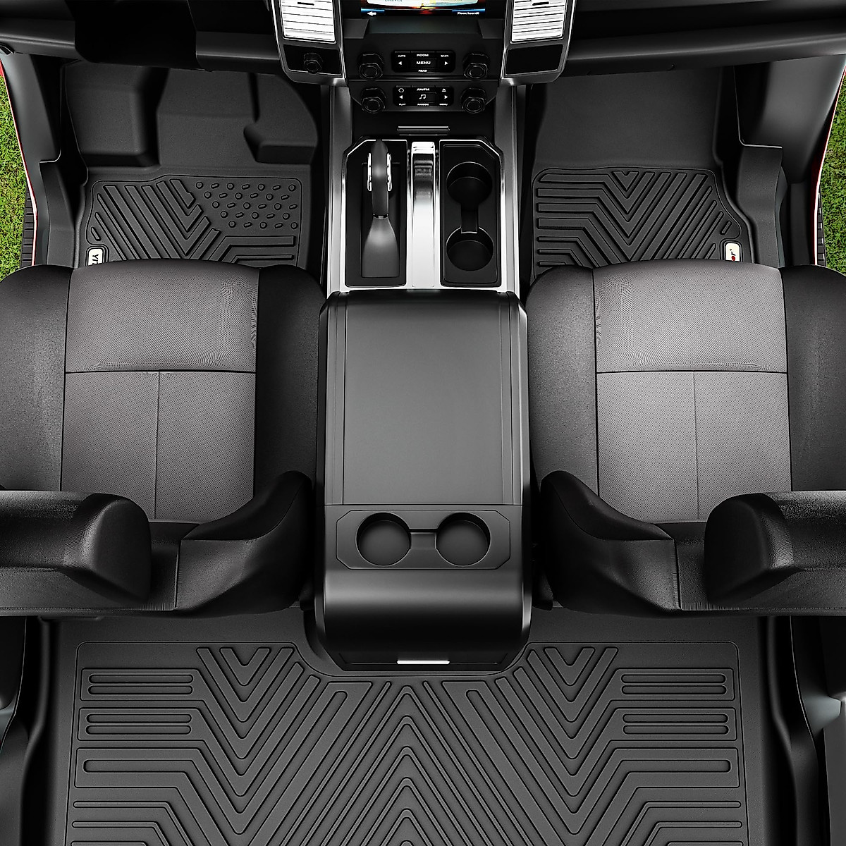 YITAOTOR Floor Mats Fit for Ford F-150/F150 Lightning SuperCrew Cab 2024-2015(Rear w/o U-Seat Flat Storage),TPE All Weather F150 Truck mats, 1st & 2nd Row