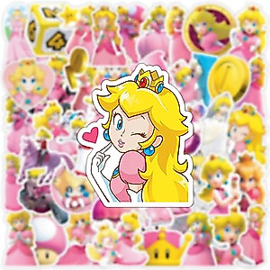 50 Pcs Princess Peach Stickers, Waterproof Stickers for Water Bottles Vsco Laptop Skateboard Phone Computer, Christmas Gifts for Boy Girl Teens Kids(Princess Peach)