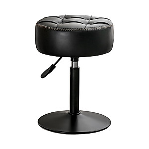 LUE BONA Adjustable Vanity Stool, 360°Swivel Vanity Chair Stool for Makeup Room, Black Stool Chair for Vanity, Small Faux Leather Vanity Stool for Bathroom, Living Room