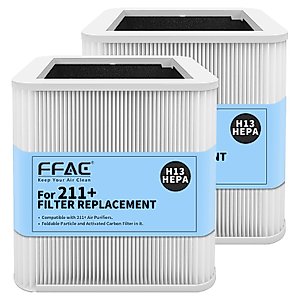 2 Pack 211+ Filter Replacement Compatible with 211+ Air Purifier, 2-In-1 H13 211+ Hepa Filter and Activated Carbon Filter