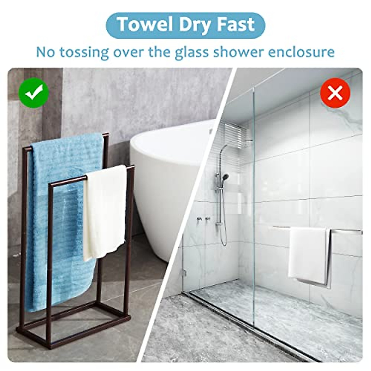 Free Standing Towel Rack, 2 Tier Oil Rubbed Bronze Tall Towel Racks for Bathroom Floor Outdoor Poolside, Stainless Steel Towel Drying Rack, DECLUTTR