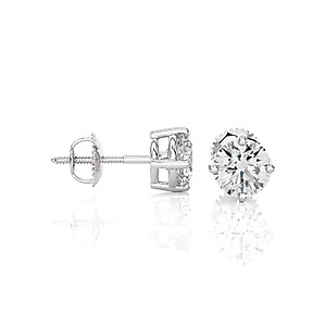 1 1/2 Carat Diamond Round Stud Earrings for Women in 14k White Gold (I-J, SI2-I1, cttw) 4-Prong Setting and Screw Back by Privosa Fine Jewelry