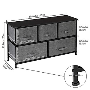 EEBUIHUI Dresser with 5 Drawers, Fabric Storage Tower, Organizer Unit for Bedroom, Living Room, Hallway, Closets & Nursery - Sturdy Steel Frame, Wooden Top (Dark Grey5)