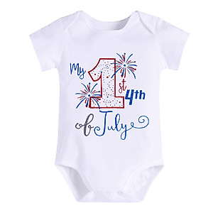 ODASDO Newborn Infant Baby Girl My 1st 4th of July Outfit Patriotic Bodysuit Romper Star Tulle Tutu Skirt Bowknot Headband Leg Warmers 4pcs Independence Day Party Summer Clothes Set White 3-6 Months