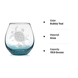Sea Turtle Stemless Wine Glass for Women, 19 Oz Ideal Unique Birthday Gifts for Turtle Lovers, Mother's Day Gifts for Her Ocean Coastal Theme Beach Party Man Mom Friends (Bubbly Teal)