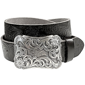 HA0038-BS036-W Cowtown Western Tooled Full Grain Genuine Leather Belt 1 1/2"(38mm) Wide (Black, 34)