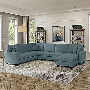 Bush Furniture Stockton U Shaped Sectional Couch with Reversible Chaise Lounge, 128W, Turkish Blue Herringbone