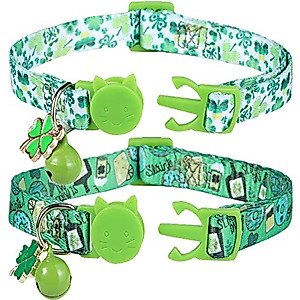 BoomBone 2 Pack St Patricks Day Cat Collar Breakaway,Safety Adjustable Collars with Bell for Kitten