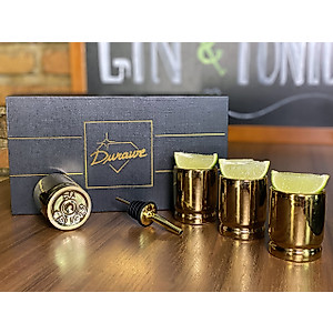 Durawe Company 50 Caliber Shot Glass, Set of 4 Ceramic Shot Glasses with Pourer, 50 Cal Bullet Casings Shaped Shot Glasses Great Gift Drinking Glass Set for Men, Luxury Gift Set
