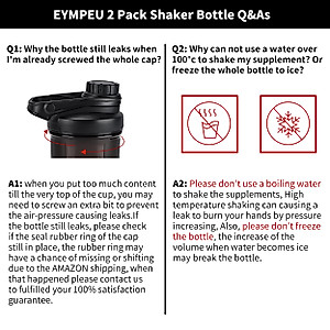 EYMPEU 2 Pack 24oz Shaker Bottle Work Out BPA & Phthalate-free, Leakproof Shaker Cup. Solid Screw lid Cup Bottles Dishwasher Safe for Protein Mixes, Clear/Black