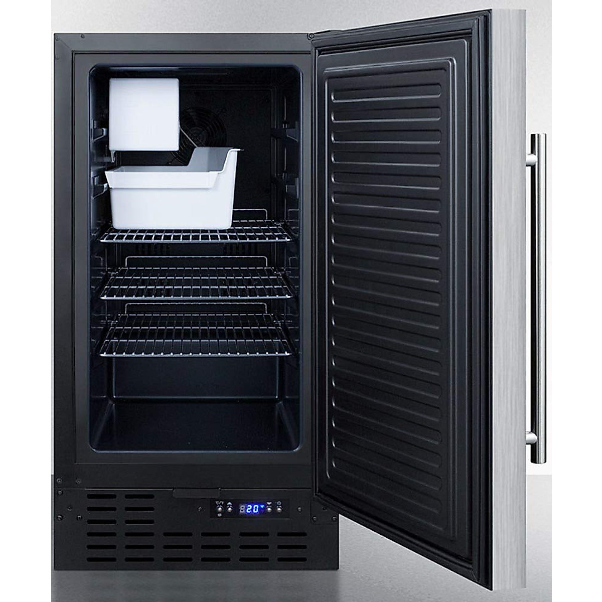 Summit Appliance BIM18SSADA 18" Wide ADA Compliant Frost-Free Icemaker for Built-in or Freestanding Use with Stainless Steel Door and Black Cabinet, Lock, Digital Thermostat, Digital Display