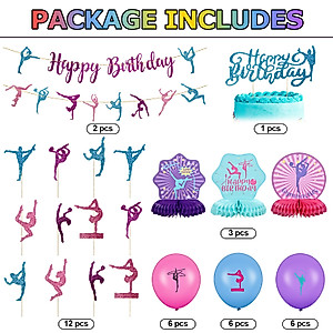 36 Pieces Gymnastics Party Supplies Decoration 2 Gymnastics Birthday Banner 3 Table Honeycomb Centerpieces 12 Cupcake Topper 1 Cake Topper 18 Latex Balloons for Baby Shower Gender Reveal Party Favors