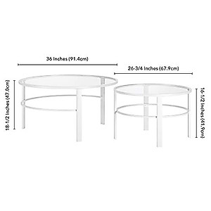 Henn&Hart Round Nested Coffee Table in White, Modern coffee tables for living room, studio apartment essentials, 36" Wide