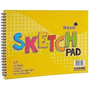 Silvine A4 Wirebound Sketch Pad - 40 sheets of 100gsm Smooth White Cartridge Paper (210 x 297mm), 407