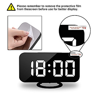 Digital Alarm Clocks,7" LED Mirror Electronic Clock,with 2 USB Charging Ports,Snooze Mode,Auto Adjust Brightness,Modern Desk Wall Clock for Bedroom Living Room Office - Black