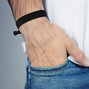 HAVHAF Knotted Mens Hair Ties For Men 5 pcs (Wide, Black) - No damage Crease Breakage Men with Long Hair | For Buns Curly Thick Elastic Hair Ties For Guys | Perfect hairtie For Men