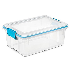Sterilite 12 Qt Gasket Box, Stackable Storage Bin with Latching Lid and Tight Seal, Plastic Container to Organize Basement, Clear Base and Lid, 6-Pack