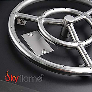 Skyflame 18 inch Square Fire Pit Burner Pan with 12" Round Fire Ring - Drop-in Style for Backyard Fire Table - Made of Steel