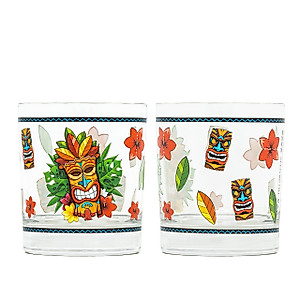 Tiki Cocktail Glasses Set of 4-10.5 Ounce Rocks Drinking Cups | Exotic Hawaiian Luau Party Barware