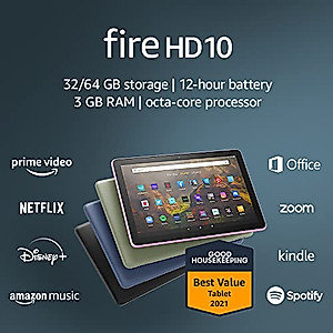 Amazon Fire HD 10 tablet, 10.1", 1080p Full HD, 32 GB, (2021 release), Lavender