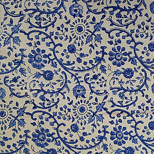 Homestead Rajasthan Block Print Cotton Tablecloth 90" x 60" Blue