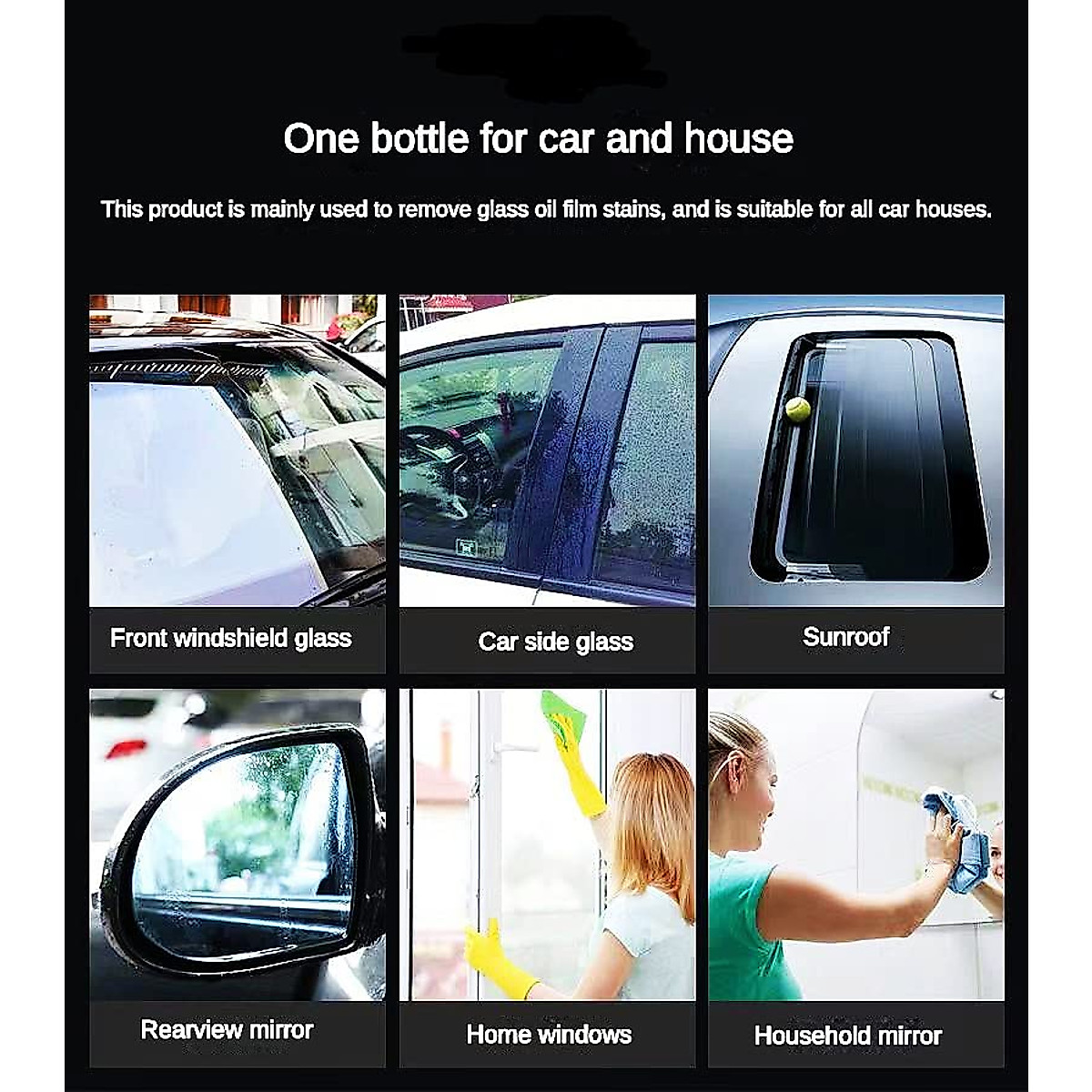 EMSUM Auto Glass Oil Film Remover, Glass Cleaner, Strong Decomposition of Glass Oil Film, Remove Dirt, Water Stains. Suitable for (windshields, Mirrors, car Windows and Household Glass Products)