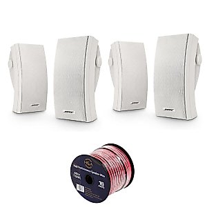 Bose 2 Pack 251 Outdoor Environmental Speakers (Pair), White with H&A 16 AWG Speaker Wire 100'