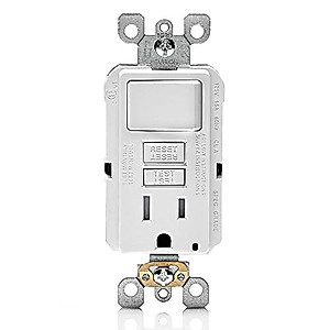 Leviton GFSW1-W Self-Test SmartlockPro Slim GFCI Combination Switch Tamper, White & 80409-W 2-Gang Decora/GFCI Device Wallplate, Standard Size, Thermoset, Device Mount, White