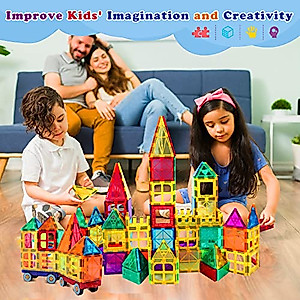 Lotmey Magnetic Tiles Building Blocks, 108 PCS 3D Magnetic Blocks Buliding Tiles Set, Magnetic Building Blocks Construction Playboards with 2 Cars, Preschool Educational Magnetic Toys for Kids 3, 4-8