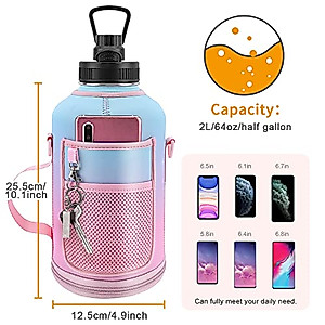 BicycleStore 64 OZ Insulated Water Bottle with Straw and Strap, Half Gallon Stainless Steel Water Bottle Leak Proof Double Vacuum Metal Water Jug Giant Water Flask with 2 Lid for Travel Runing Fitness