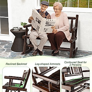 Giantex Outdoor Rocking Bench, Patio Loveseat Rocker for 2 w/Ergonomic Back & Log Arms, Carbonized Fir Wood Frame, Wooden Double Rocking Chair for Porch, Garden, 710 LB Capacity, Rustic Brown