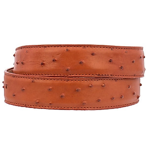 El Presidente Mens Cognac Ostrich Quill Print Leather Western Cowboy Belt Silver Buckle 34