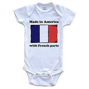 Made in America with French Parts Funny France Flag One Piece Baby Bodysuit, 24 Months White