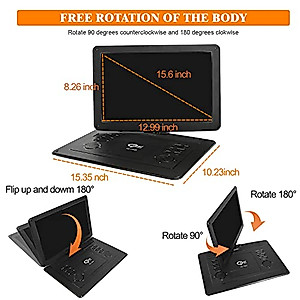 17.9" Portable DVD Player with 15.6" Large HD Screen,Support AV-in/Out and Multiple Disc Formats ,High Volume Speaker,with Extra Carrying Bag,Black……
