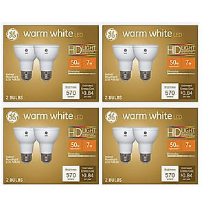 GE (8 Bulbs) Lighting Warm White LED PAR20 Indoor floodlight, 50 watt Replacement Using only 7 watts, 570 lumens, Exceptional Color Contrast and Boldness, Dimmable LED Light Bulb