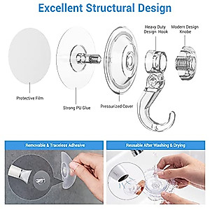 Suction Cup Adhesive Hooks - Quntis 2 Pack Large Suction Adhesive Hooks Heavy Duty Clear Shower Hooks Kitchen Bathroom Window Wall Hooks for Hanging Towel Bathrobe Loofah Sponge Christmas Wreath Key