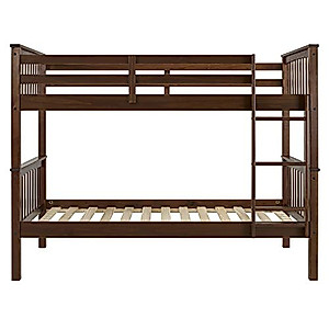 Walker Edison Resende Mission Style Solid Wood Twin over Twin Bunk Bed, Twin over Twin, Walnut