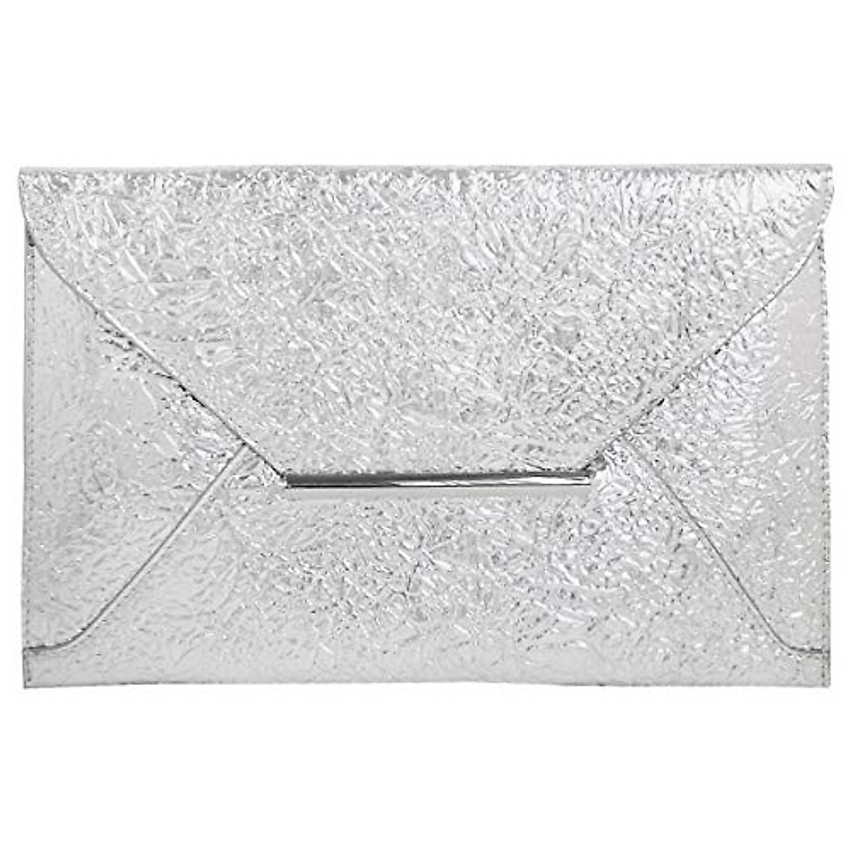 JNB Crushed Metallic Envelope Clutch, Silver