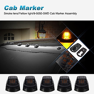Partsam 5Pcs for F250 F350 F450 Smoke Cab Lights Amber LED Cab Marker Roof Running Top Clearance Lights Assembly Compatible with Ford F-250 F-350 F-450 F-550 Super Duty 2017-2021 264343BK