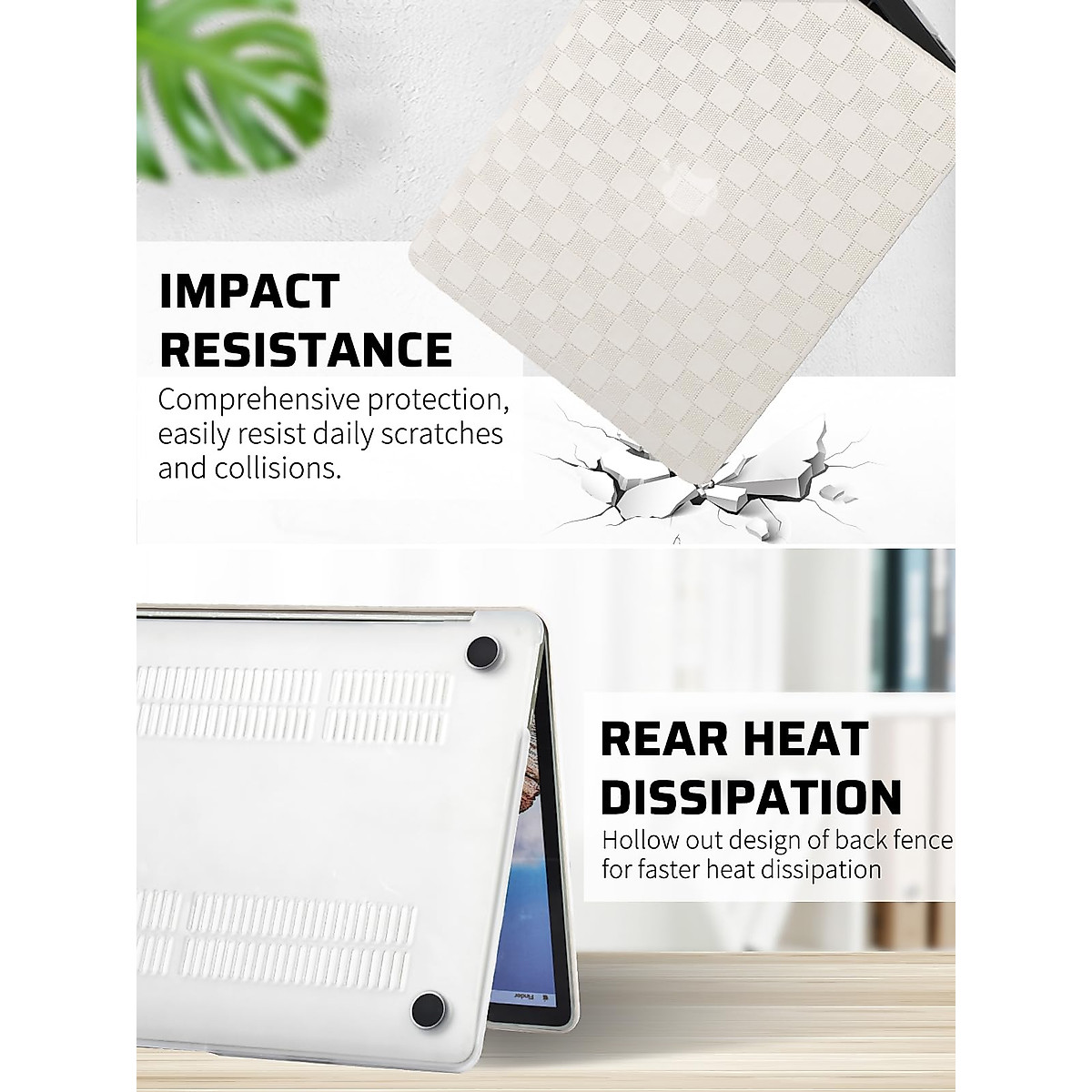 Seorsok Compatible with MacBook Air 13 Inch Case2022 2021 2020 2019 2018 Release A1932 A2179 M1 A2337 Touch ID,Elegant Leather Plastic Hard Shell Case Transparent Keyboard Cover,Beige PVC Grid