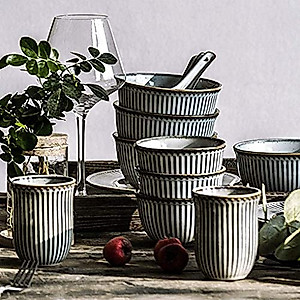 GagalU Tabletop Dinner SetsDinner Set,38-Piece Ceramic Dinnerware Sets Retro Glaze Porcelain Plates Bowls and Cups Service for 6 People