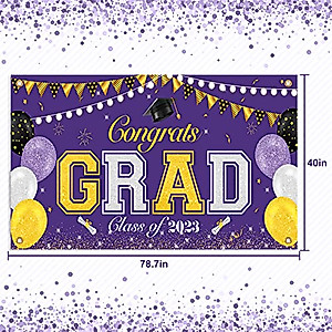 Aigybobo 2023 Graduation Party Decorations -78.7"x40" Graduation Banner, Class of 2023 Graduation Decorations Party Supplies, Gongrats Grad Photo Booth Props for Home Indoor & Outdoor (Purple)