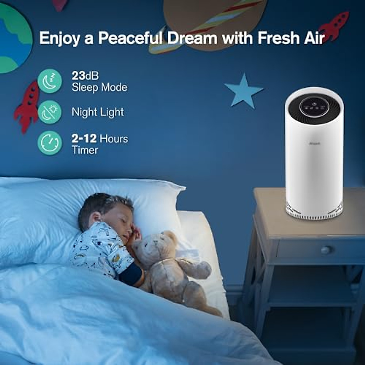 Airspark Air Purifiers for Home Large Room Up to 1375 ft², 4-in-1 True HEPA Air Purifier for Pets Hair Dander Pollen Smoke Cooking Pet Smell. CADR 187 m³/h, Air Cleaner for Bedroom Nursery Living Room